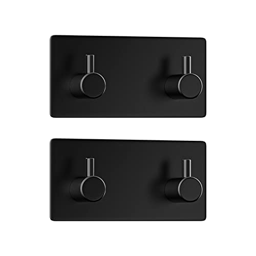 ARIOSOX 2-Packs Heavy Duty Adhesive Hooks, Stainless Steel Robe Hooks for Towels, Shower Cap and Towel Robe, Closet Hook Wall Mount for Home, Kitchen, RV,Bathroom,Office (Black)