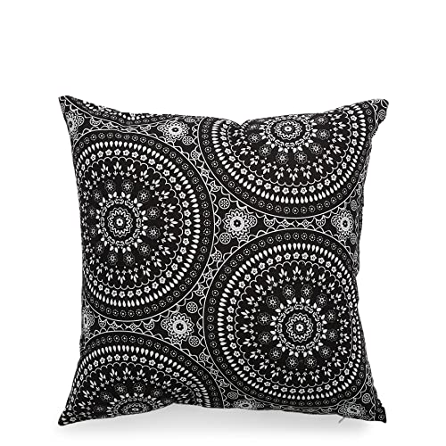 Vera Bradley Women's Cotton Decorative Throw Pillow Cover With Hypoallergenic Insert, Black Bandana Medallion, One Size