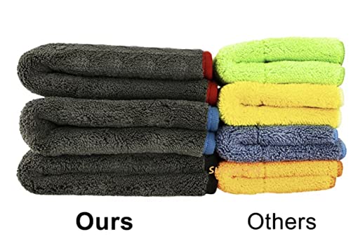 Atlas Connect 1200 GSM Ultra Thick Microfiber Towels for Cars, Soft Car Drying Towel for Washing, Polishing and Auto Detailing 16'' x 16'' (3 Pack)