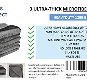 Atlas Connect 1200 GSM Ultra Thick Microfiber Towels for Cars, Soft Car Drying Towel for Washing, Polishing and Auto Detailing 16'' x 16'' (3 Pack)