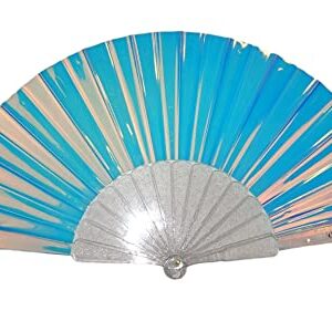 CTT CREATIONS CTT-Mini Folding Fan- 9 inches Tall 16 inches Wide- Hand Fan Clear Sparkly PVC -Pink and White Pure Electric - See Throught Light Material Fan for Events Rave Concert and Festival-