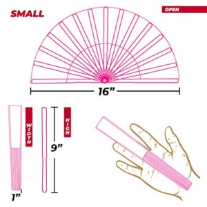 CTT CREATIONS CTT-Mini Folding Fan- 9 inches Tall 16 inches Wide- Hand Fan Clear Sparkly PVC -Pink and White Pure Electric - See Throught Light Material Fan for Events Rave Concert and Festival-