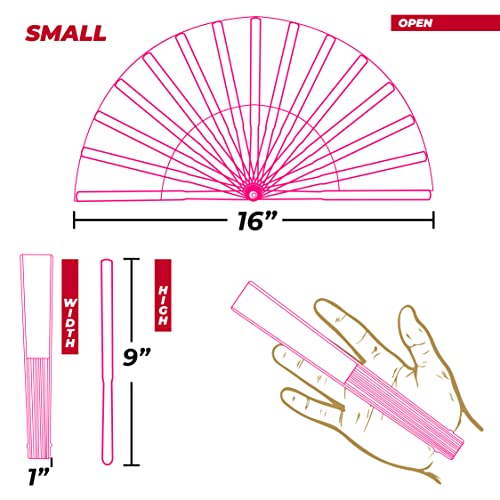 CTT CREATIONS CTT-Mini Folding Fan- 9 inches Tall 16 inches Wide- Hand Fan Clear Sparkly PVC -Pink and White Pure Electric - See Throught Light Material Fan for Events Rave Concert and Festival-