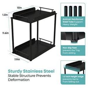 2 Tier Bathroom Organizer Countertop - Bathroom Countertop Organizer Shelf to Declutter Your Space, Sturdy Bathroom Counter Organizer Black Tray, Bathroom Sink Organizer Countertop Vanity Organizers