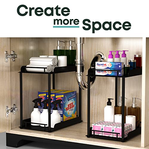 2 Tier Bathroom Organizer Countertop - Bathroom Countertop Organizer Shelf to Declutter Your Space, Sturdy Bathroom Counter Organizer Black Tray, Bathroom Sink Organizer Countertop Vanity Organizers