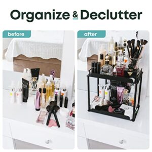 2 Tier Bathroom Organizer Countertop - Bathroom Countertop Organizer Shelf to Declutter Your Space, Sturdy Bathroom Counter Organizer Black Tray, Bathroom Sink Organizer Countertop Vanity Organizers