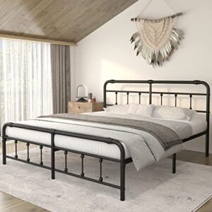 debercu king-size-bed-frame with-headboard and footboard - no box spring need,victorian vintage heavy duty metal platform mattress foundation(black)