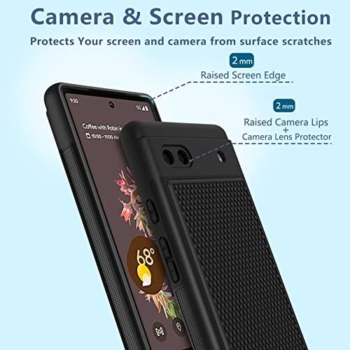 JXVM for Google Pixel 6a Phone Case: Dual Layer Protective Heavy Duty Cell Phone Cover Shockproof Rugged with Non Slip Textured Back - Military Drop Protection Bumper Tough - 6.1inch (Matte Black)