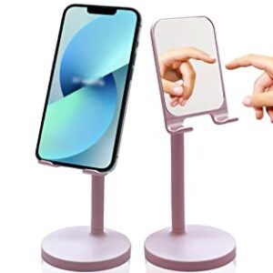 KN FLAX Cell Phone Stand with Mirror Mobile Phone and iPad Holder for Desk with Adjustable View Angle & Height, Handsfree Smart Phone Cradle, Dock for Office Kitchen Traveling Accessories - Pink