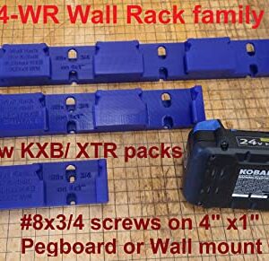 K24 4 slot Battery Rack for Kobalt Wall Mount Holder Latching Storage Rack 24VMax and KXB/ XTR Ultimate Output packs KXB-424-03, KXB-824-03. KB-124-03, KB-324-03, KB424-03, KB-624-03. USA PN K24x4-WR