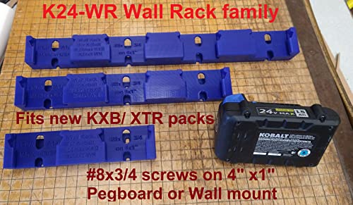 K24 4 slot Battery Rack for Kobalt Wall Mount Holder Latching Storage Rack 24VMax and KXB/ XTR Ultimate Output packs KXB-424-03, KXB-824-03. KB-124-03, KB-324-03, KB424-03, KB-624-03. USA PN K24x4-WR