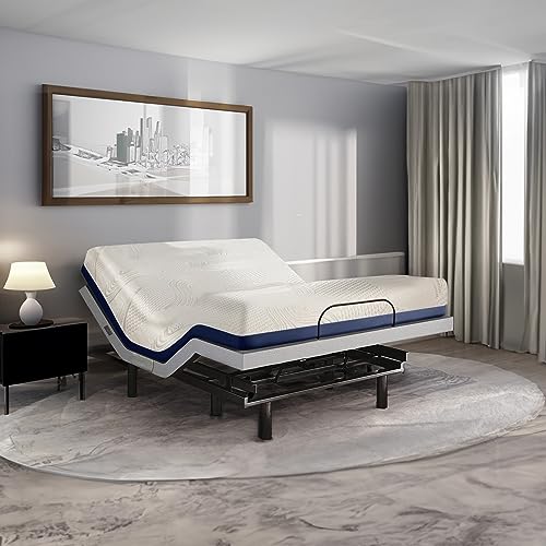 Irvine Home Collection Premium Queen Adjustable Bed Base with 12 Inch Gel Memory Foam Mattress