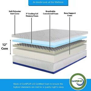 Irvine Home Collection Premium Queen Adjustable Bed Base with 12 Inch Gel Memory Foam Mattress