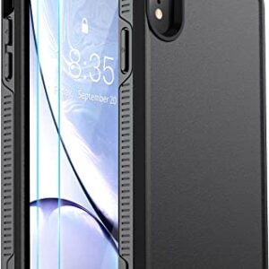 Lanteso for iPhone XR Case，[ Military Grade Drop Protection] [with 2 pcs Tempered Glass Screen Protector] [Shockproof] Heavy Duty Protection Phone Case for iPhone XR 6.1 inch-Black