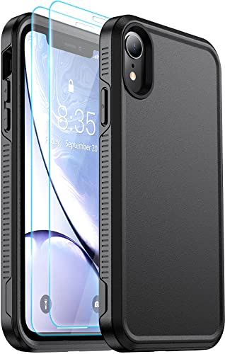 Lanteso for iPhone XR Case，[ Military Grade Drop Protection] [with 2 pcs Tempered Glass Screen Protector] [Shockproof] Heavy Duty Protection Phone Case for iPhone XR 6.1 inch-Black