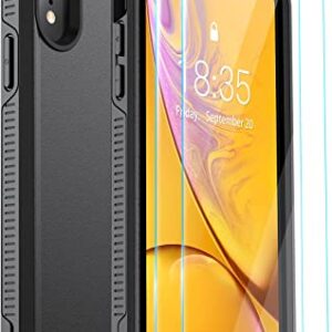 Lanteso for iPhone XR Case，[ Military Grade Drop Protection] [with 2 pcs Tempered Glass Screen Protector] [Shockproof] Heavy Duty Protection Phone Case for iPhone XR 6.1 inch-Black