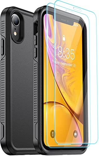 Lanteso for iPhone XR Case，[ Military Grade Drop Protection] [with 2 pcs Tempered Glass Screen Protector] [Shockproof] Heavy Duty Protection Phone Case for iPhone XR 6.1 inch-Black