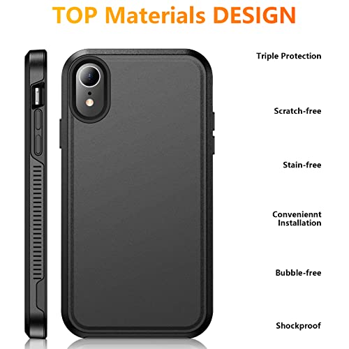 Lanteso for iPhone XR Case，[ Military Grade Drop Protection] [with 2 pcs Tempered Glass Screen Protector] [Shockproof] Heavy Duty Protection Phone Case for iPhone XR 6.1 inch-Black