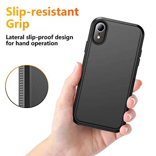 Lanteso for iPhone XR Case，[ Military Grade Drop Protection] [with 2 pcs Tempered Glass Screen Protector] [Shockproof] Heavy Duty Protection Phone Case for iPhone XR 6.1 inch-Black