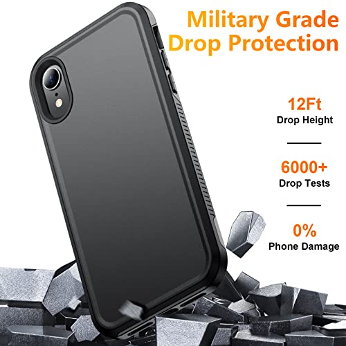 Lanteso for iPhone XR Case，[ Military Grade Drop Protection] [with 2 pcs Tempered Glass Screen Protector] [Shockproof] Heavy Duty Protection Phone Case for iPhone XR 6.1 inch-Black