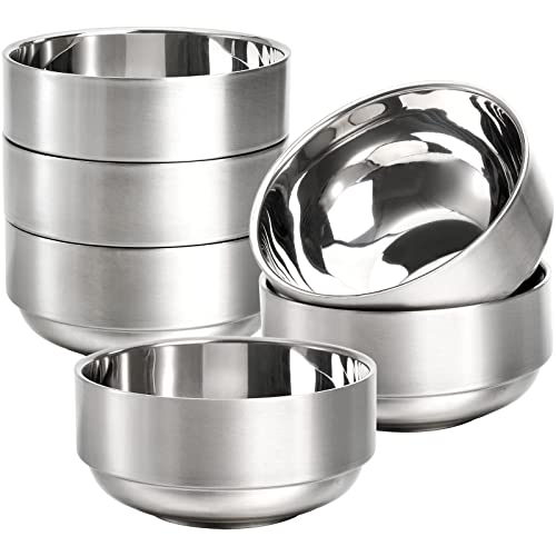 Lyellfe 6 Pack Stainless Steel Bowls, 12 Oz Unbreakable Bowl for Kids Small, 18/8 Double Walled Insulated Snack Soup Bowl for Rice, Cereal, Ice Cream, BPA-free, Dishwasher Safe