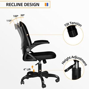 MUZII Mesh Office Chair, Ergonomic Mesh Office Chair with Lumbar Support, Desk Chair with Wheels, Task Chair with Arms Executive Office Chair for Home Office Room Black