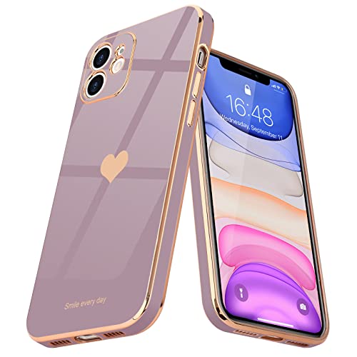 Teageo Compatible with iPhone 11 Case for Girl Women Cute Love-Heart Luxury Bling Plating Soft Back Cover Raised Camera Protection Bumper Silicone Shockproof Phone Case for iPhone 11, Lavender