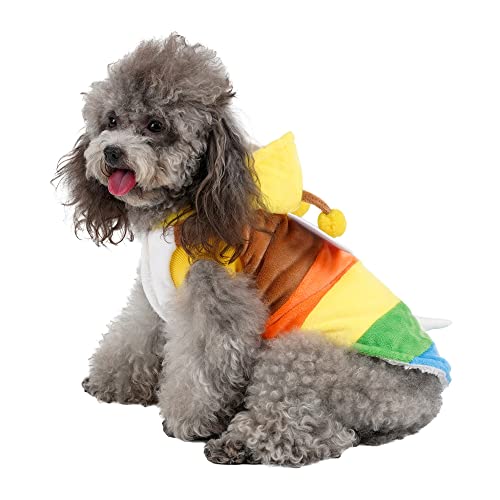 Filhome Pet Bee Dog Costume, Halloween Dog Hoodies Outfits Cute Cat Hooded Coat Warm Apparel Fall Winter Christmas Cosplay Clothes for Small Medium Pet(M/Multicolor)