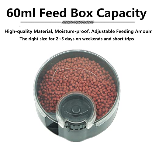 Automatic Fish Feeder for Aquarium, Small Auto Fish Feeder Dispenser for Mini Tank and Pond, Suitable for Flakes and Pellets, Battery Operated, Battery NOT Included - Black