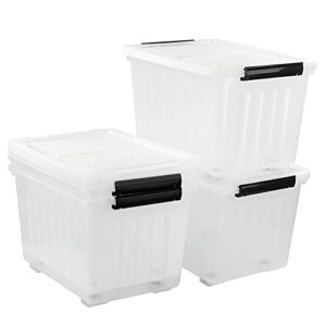 bringer 30 l clear plastic storage box, 4-pack large wheeled storage bin with lid