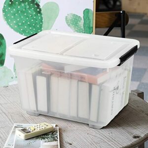 Bringer 30 L Clear Plastic Storage Box, 4-Pack Large Wheeled Storage Bin with lid