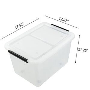 Bringer 30 L Clear Plastic Storage Box, 4-Pack Large Wheeled Storage Bin with lid