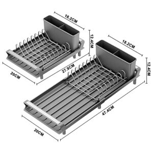 OROPY Small Dish Drying Rack Expandable Dish Rack Dish Drainer and Utensil Holder, Compact Stainless Steel Dish Drain for Kitchen Counter Cabinet (Grey)