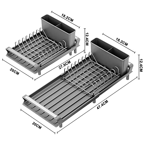 OROPY Small Dish Drying Rack Expandable Dish Rack Dish Drainer and Utensil Holder, Compact Stainless Steel Dish Drain for Kitchen Counter Cabinet (Grey)