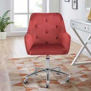 Bowtus Family Office Chair, Modern Office Chair Padded Linen Work Chair Bedroom Living Room Adjustable Rotary Dressing Chair (Wine Red), 24.75D x 26W x 32H in