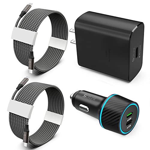 S22 S23 Ultra Charger Type C, SCRUAK 45W PPS Super Fast USB-C Wall/Car Charger for Samsung Galaxy S23 Ultra/S23+/S23/S22 Ultra/S22+/S22/S21/S20/Note 20/Note 10+(with 2X 3.3FT 5A Type C Cable)