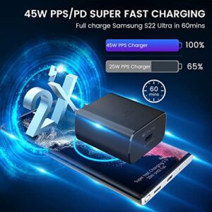 S22 S23 Ultra Charger Type C, SCRUAK 45W PPS Super Fast USB-C Wall/Car Charger for Samsung Galaxy S23 Ultra/S23+/S23/S22 Ultra/S22+/S22/S21/S20/Note 20/Note 10+(with 2X 3.3FT 5A Type C Cable)