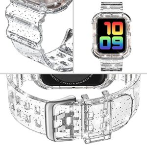 DABAOZA Compatible for Clear Apple Watch Band 45mm 44mm 42mm with Case, Women Girl Glitter Bling Crystal Strap and Bumper for iWatch Band SE Series 8/7/6/5/4/3/2/1(Glitter Clear, 45mm/44mm/42mm)