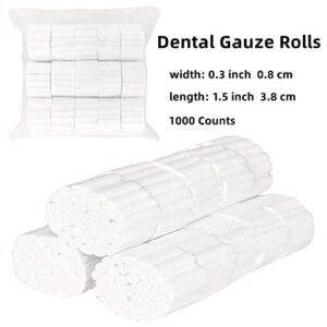 1000 Pcs Dental Gauze Rolls, Rolled Cotton Ball, Cottons Pads for Dentists, Good Absorbent Nose Plugs for Kids Adults, Nosebleed, Wound, Dental Accessories, Mouth Gauze, Non Sterile (0.3/1.5 inch)