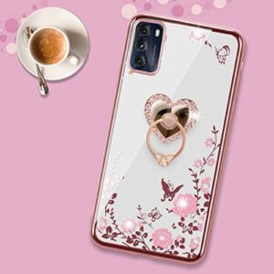 B-wishy for Moto G Stylus 5G 2022 Case for Women, Glitter Crystal Butterfly Heart Floral Slim TPU Luxury Bling Cute Protective Cover with Kickstand+Strap for Stylus 5G 2022