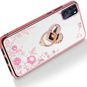 B-wishy for Moto G Stylus 5G 2022 Case for Women, Glitter Crystal Butterfly Heart Floral Slim TPU Luxury Bling Cute Protective Cover with Kickstand+Strap for Stylus 5G 2022