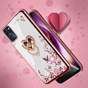 B-wishy for Moto G Stylus 5G 2022 Case for Women, Glitter Crystal Butterfly Heart Floral Slim TPU Luxury Bling Cute Protective Cover with Kickstand+Strap for Stylus 5G 2022