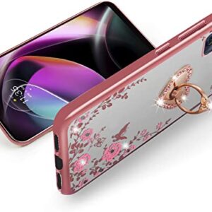 B-wishy for Moto G Stylus 5G 2022 Case for Women, Glitter Crystal Butterfly Heart Floral Slim TPU Luxury Bling Cute Protective Cover with Kickstand+Strap for Stylus 5G 2022