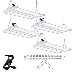 hyperlite 4 pack 1.7ft high bay light 210w 28350lm, linear high bay lights 1-10v dimmer, us plug 5000k high bay shop light (large area illumination) for warehouse garages, workshop