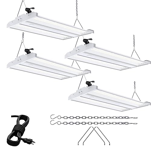 HYPERLITE 4 Pack 1.7ft High Bay Light 210W 28350LM, Linear High Bay Lights 1-10V Dimmer, US Plug 5000K High Bay Shop Light (Large Area Illumination) for Warehouse Garages, Workshop