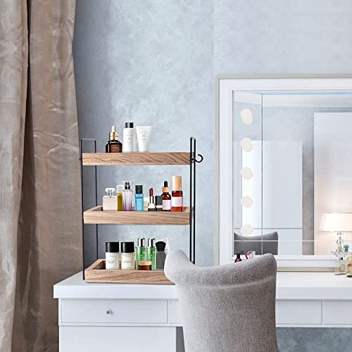 3-Tier Bathroom Countertop Organizer - Wood Bathroom Countertop Vanity Organizer Bathroom Trays for Counter, Skincare Organizer Makeup Cosmetic Holder Standing Storage Shelf, Kitchen Spice Rack