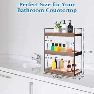 3-Tier Bathroom Countertop Organizer - Wood Bathroom Countertop Vanity Organizer Bathroom Trays for Counter, Skincare Organizer Makeup Cosmetic Holder Standing Storage Shelf, Kitchen Spice Rack