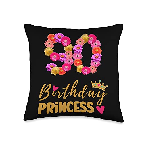 90 Year Old Gifts For Women 90th Birthday Gifts 90 Year Old Princess Flower Its My 90th Birthday Throw Pillow, 16x16, Multicolor