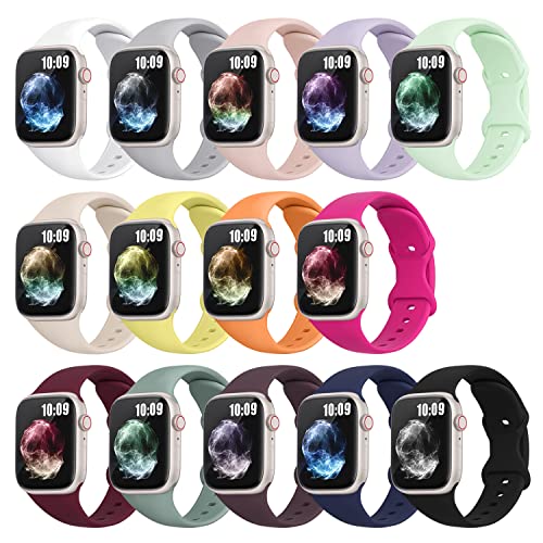 Enjoyselfhub 14 Pack Bands Compatible with Apple Watch Band 41mm 40mm 38mm 45mm 44mm 42mm,Sport Wristbands Soft Waterproof Silicone Straps for Apple Watch Bands Series 8 7 6 5 4 3 2 1 SE Women Men,41/40/38mm