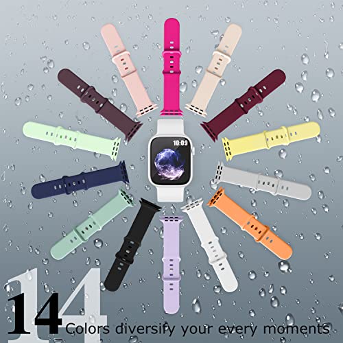 Enjoyselfhub 14 Pack Bands Compatible with Apple Watch Band 41mm 40mm 38mm 45mm 44mm 42mm,Sport Wristbands Soft Waterproof Silicone Straps for Apple Watch Bands Series 8 7 6 5 4 3 2 1 SE Women Men,41/40/38mm